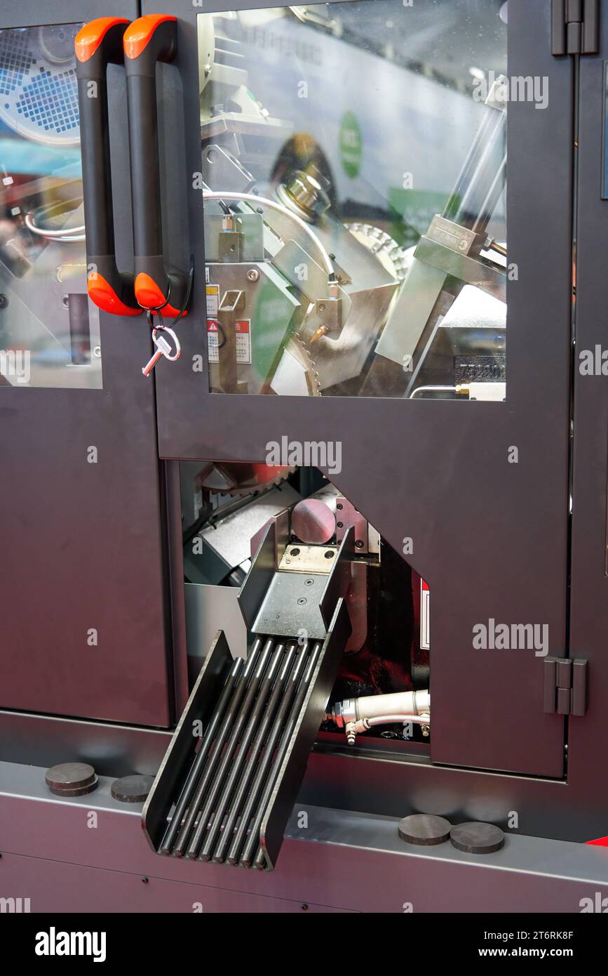 Packaging machine assembly line equipment in food factory Stock Photo ...