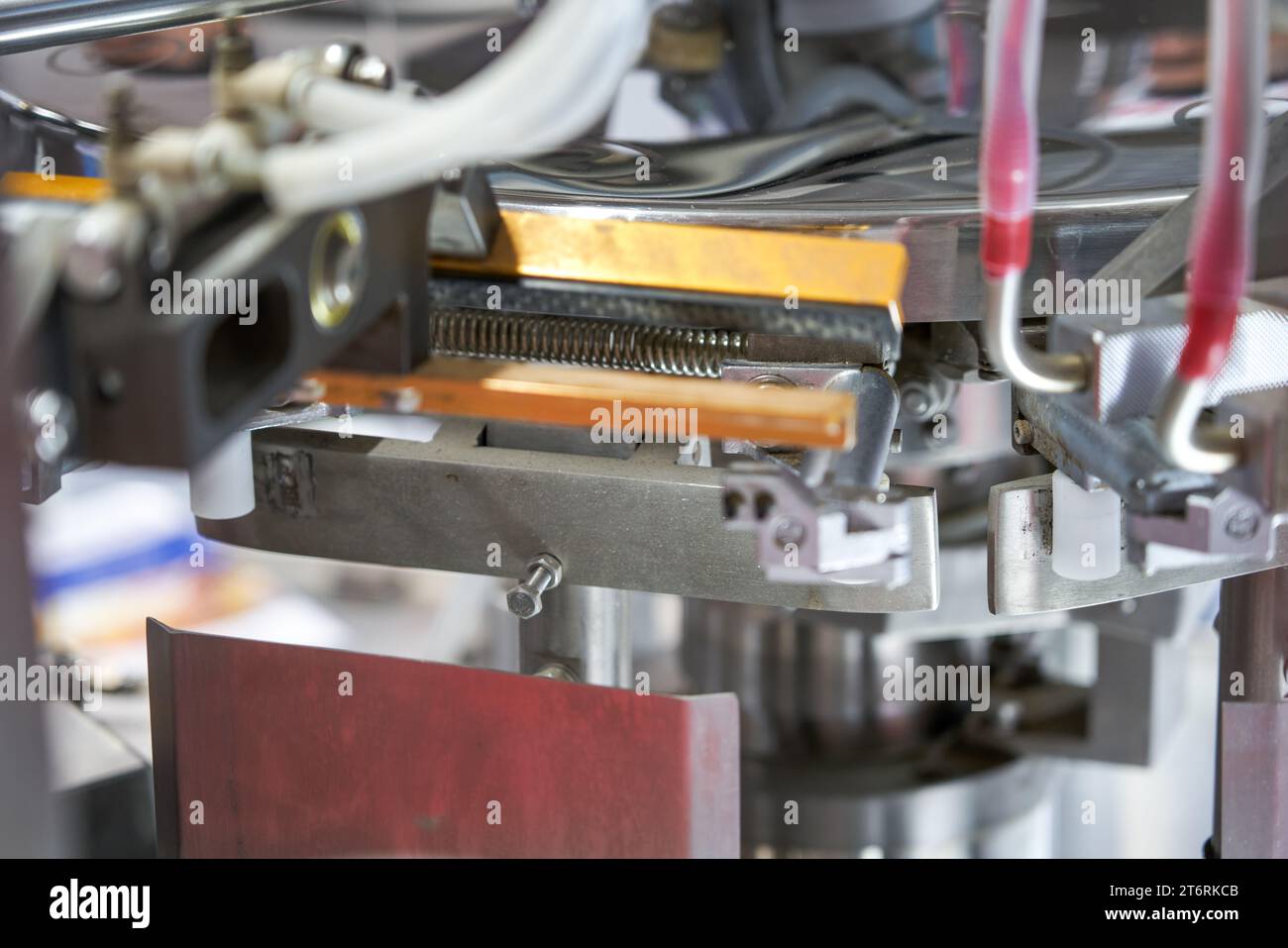 Packaging machine assembly line equipment in food factory Stock Photo ...