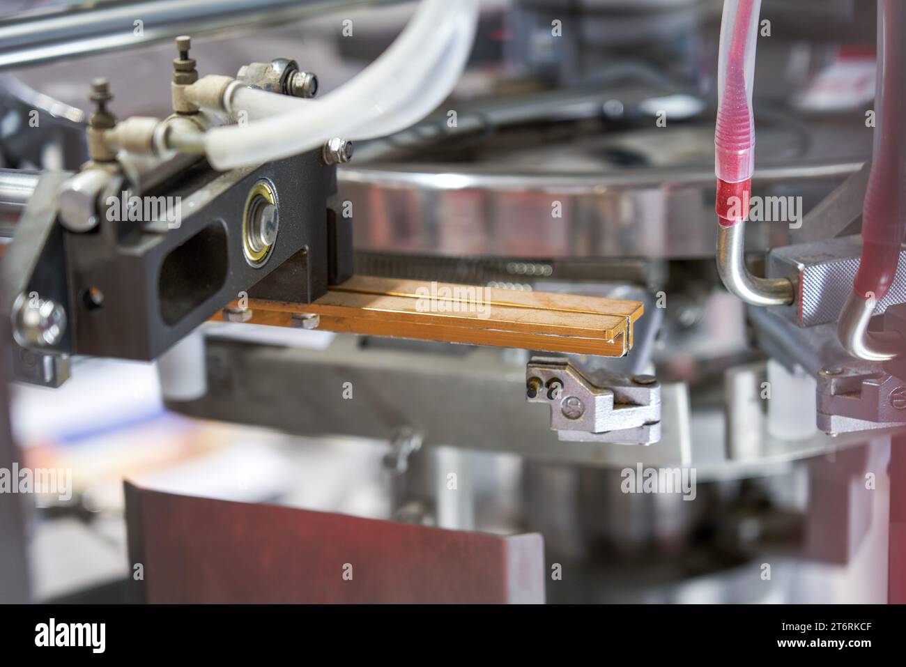 Packaging machine assembly line equipment in food factory Stock Photo ...