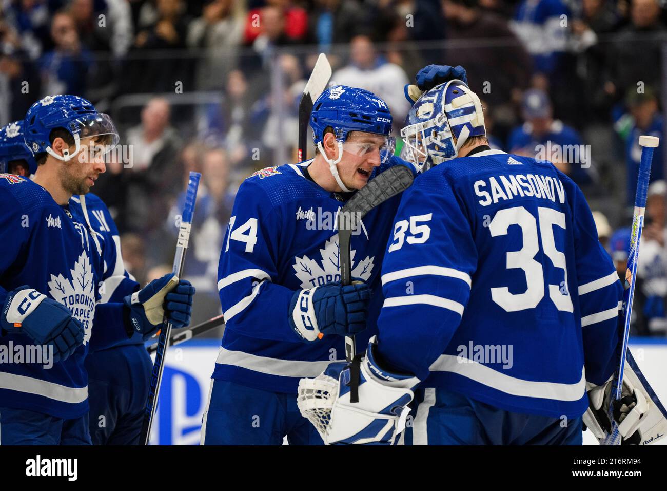 Toronto Maple Leafs goaltender Ilya Samsonov (35) and center Bobby ...
