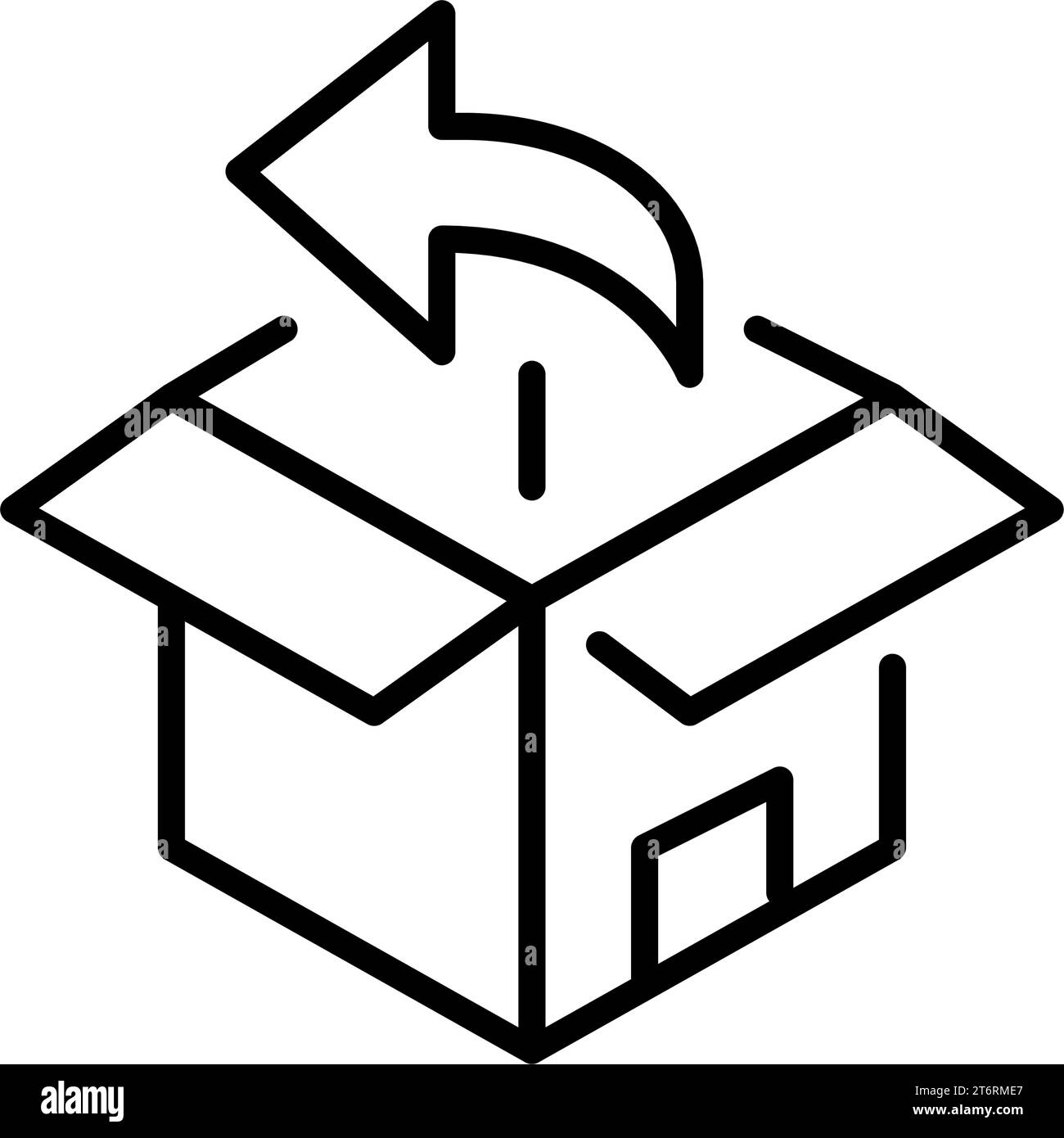 Goods return delivery company service. Open 3d box and back arrow ...