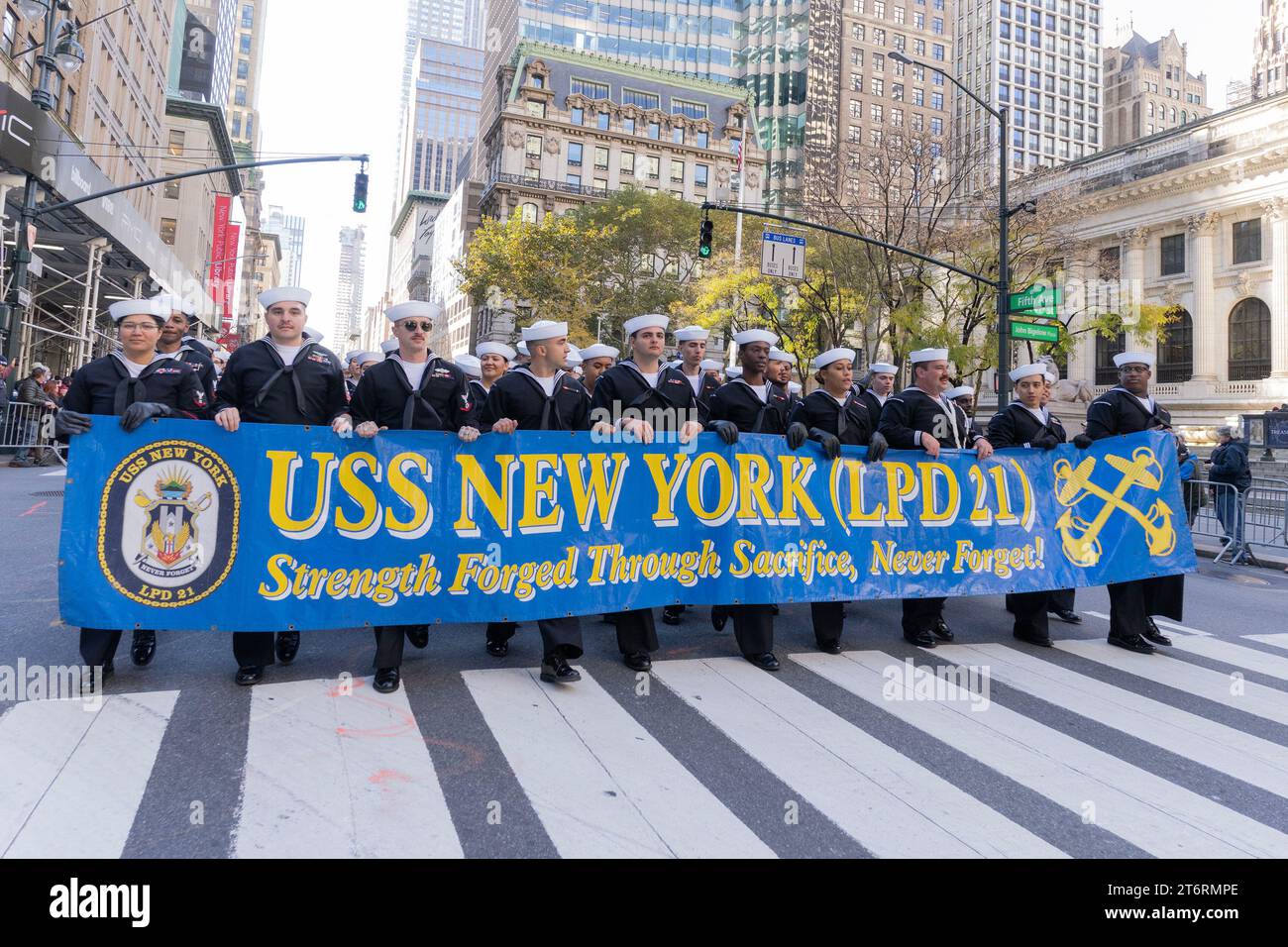 Crew members of USS New York (LPD-21) march during 104th annual ...