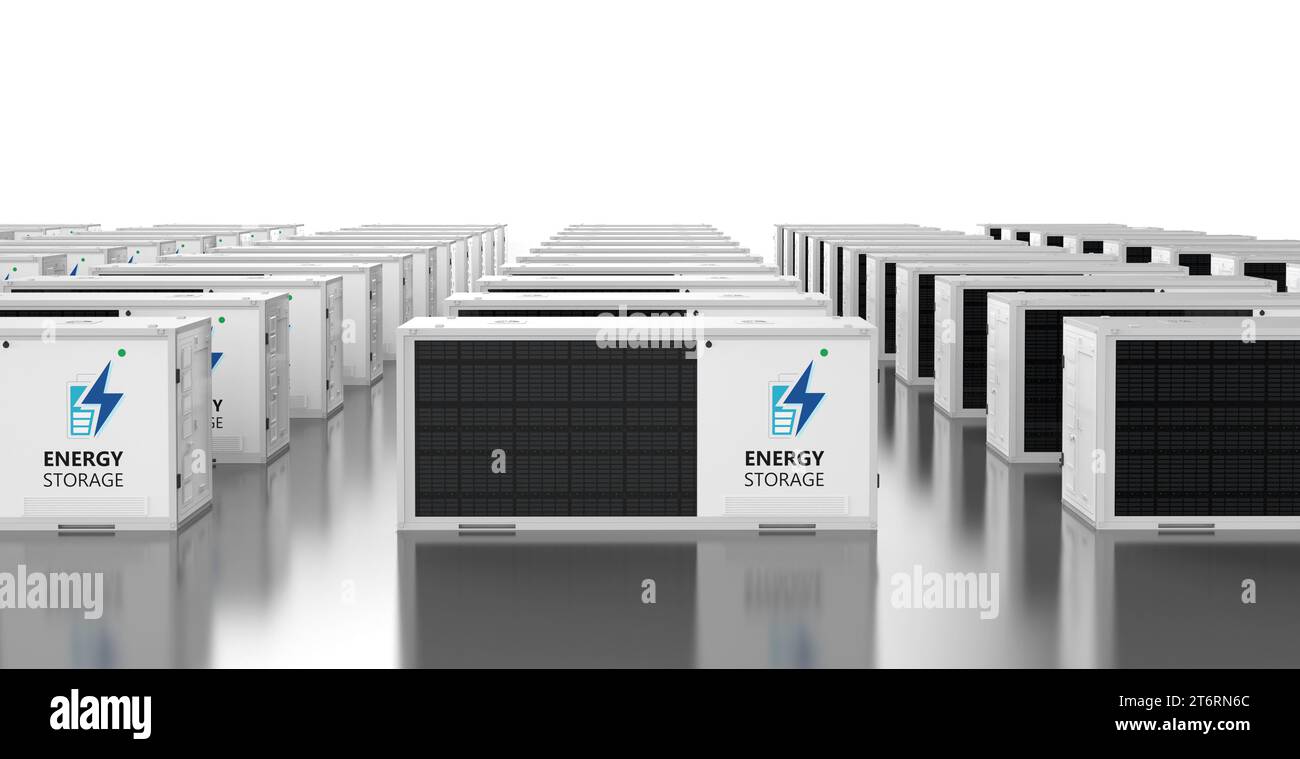 3d rendering group of energy storage system or battery container units ...
