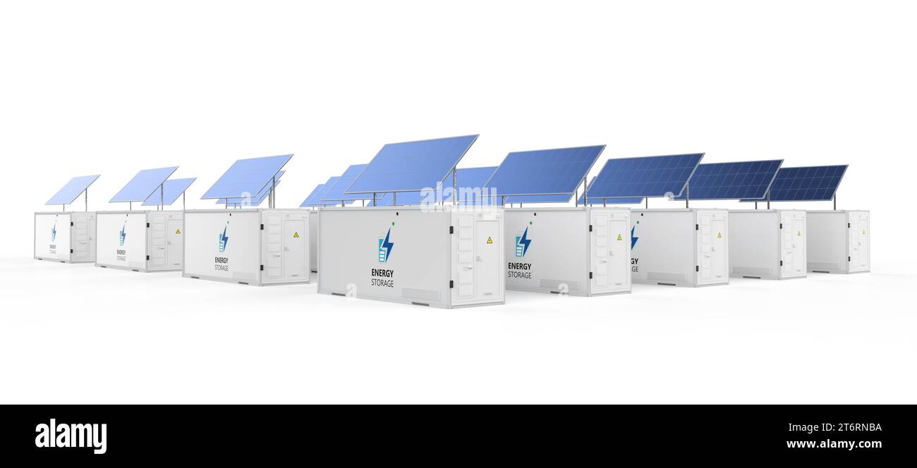 3d rendering group of energy storage systems or battery container units ...