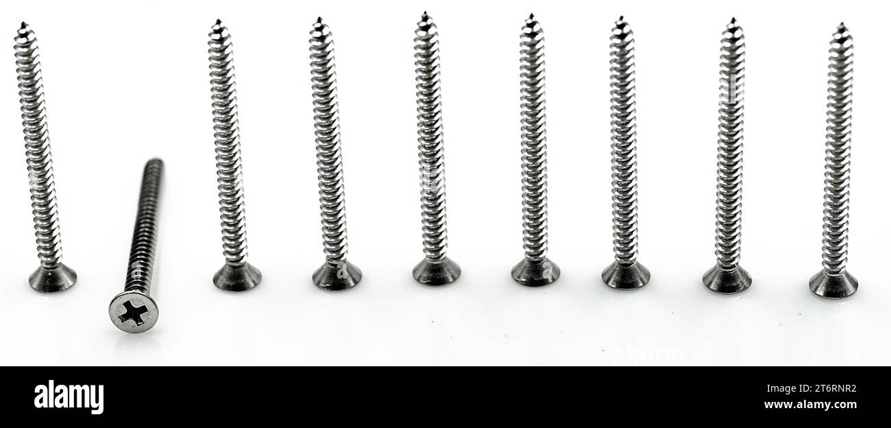 Wood screws arranged on white background Stock Photo - Alamy