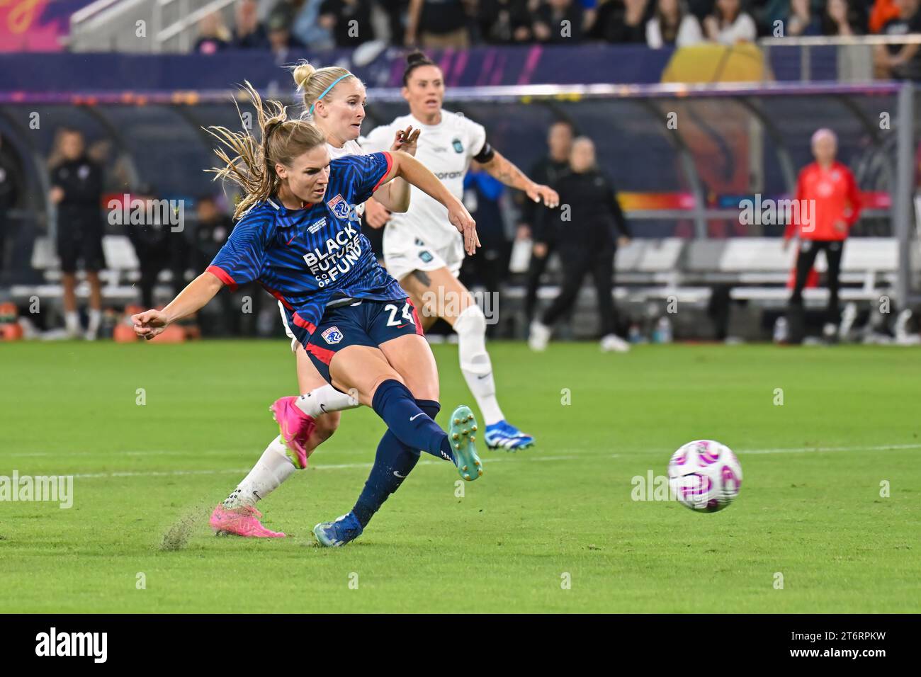 November 11, 2023: OL Reign forward Veronica Latsko (24) shoots the ...
