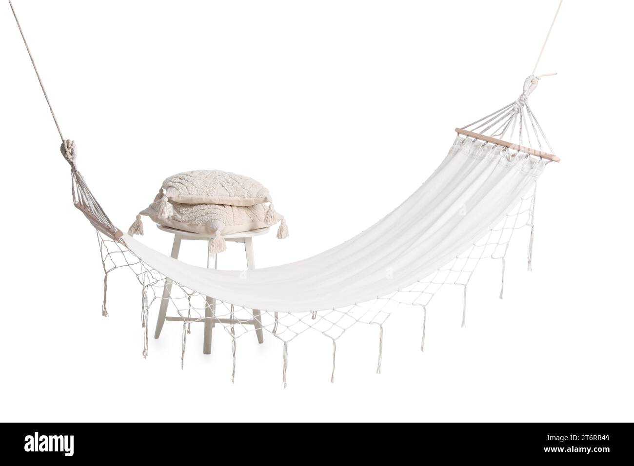 Cozy hammock and stool with cushions isolated on white background Stock ...