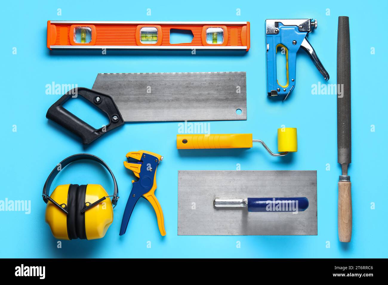 Set of construction tools on blue background Stock Photo - Alamy