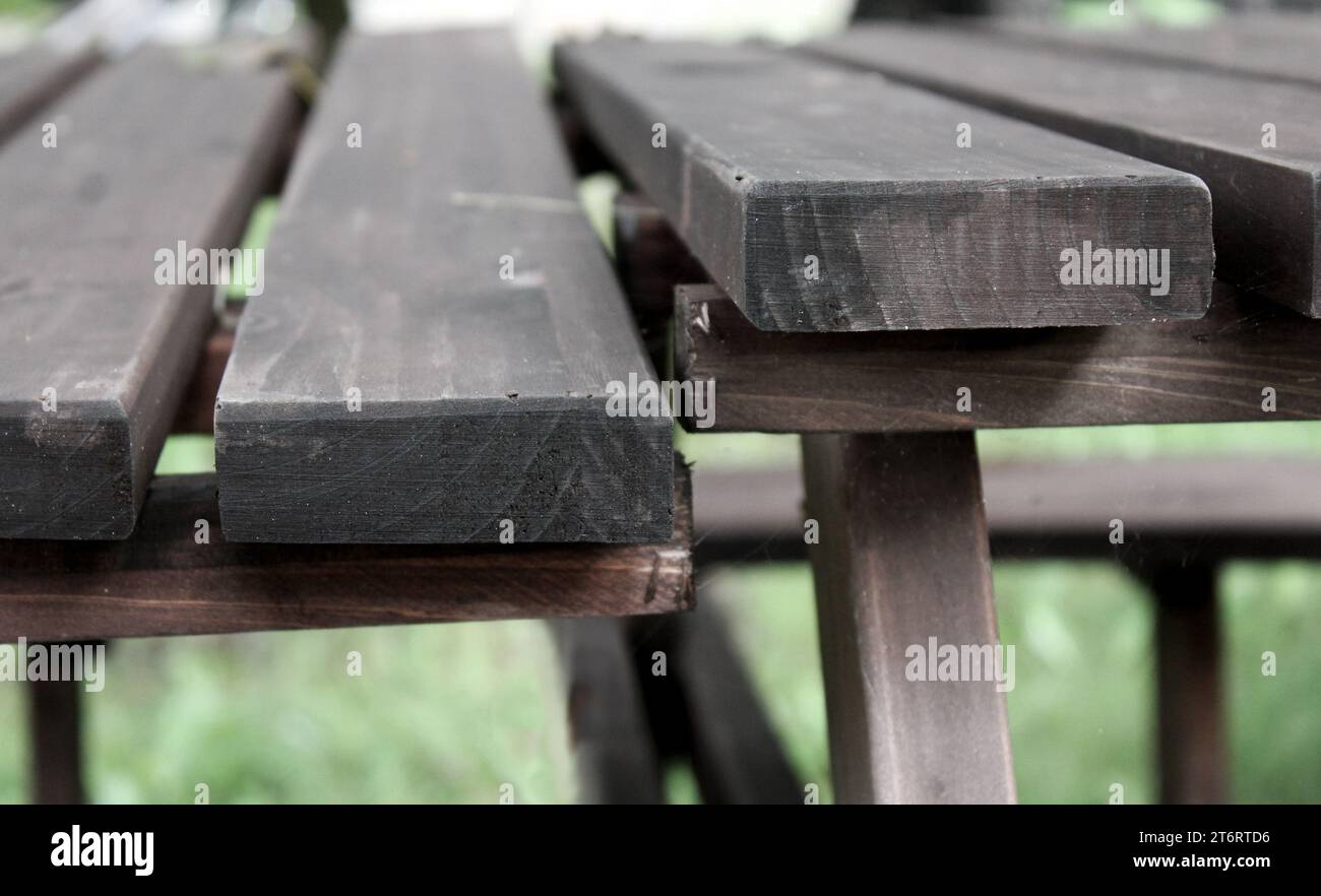 Uneven Boards on a Broken Wood Picnic Table Stock Photo - Alamy