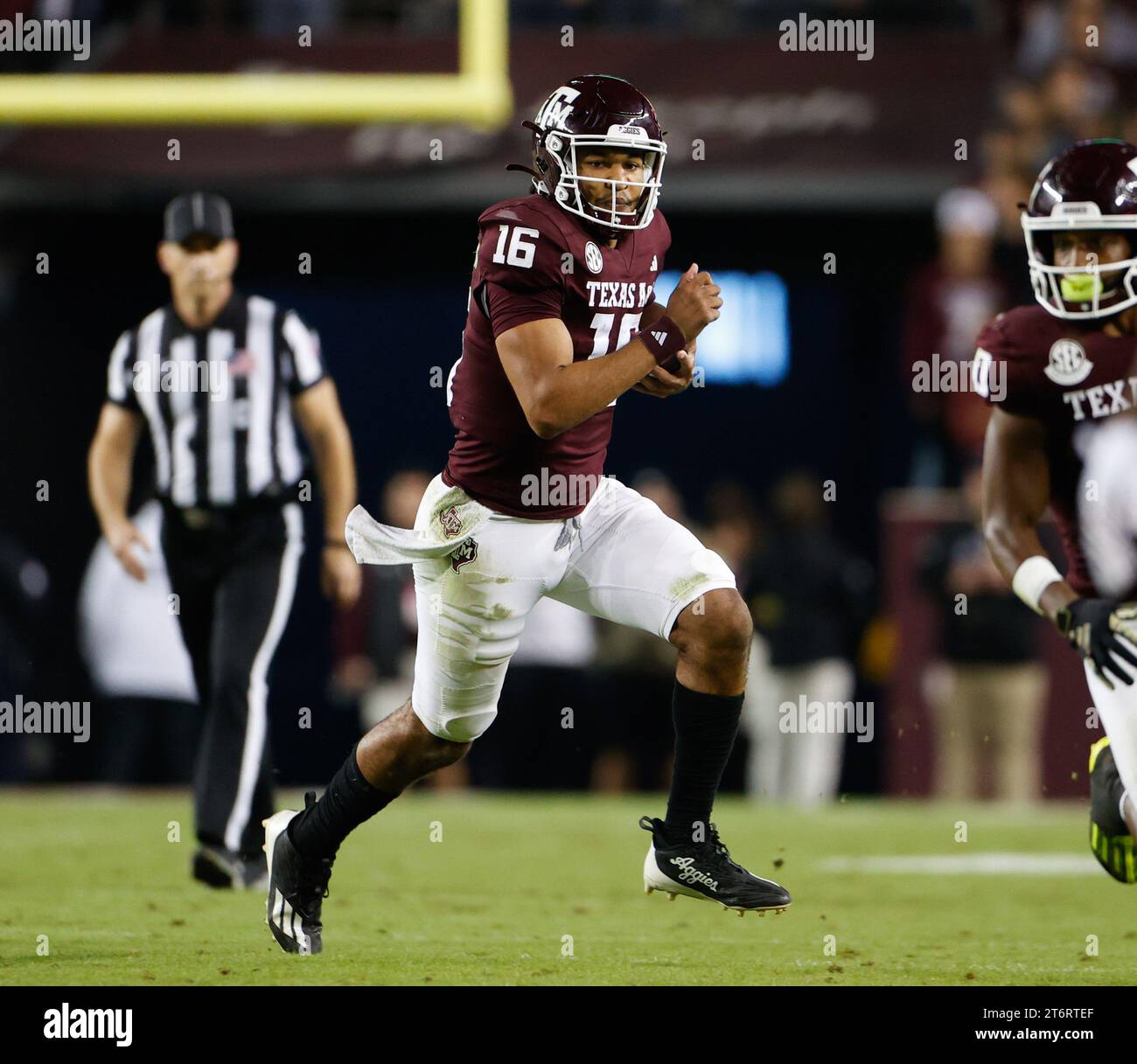 November 11, 2023: Texas A&M quarterback Jaylen Henderson (16) carries ...