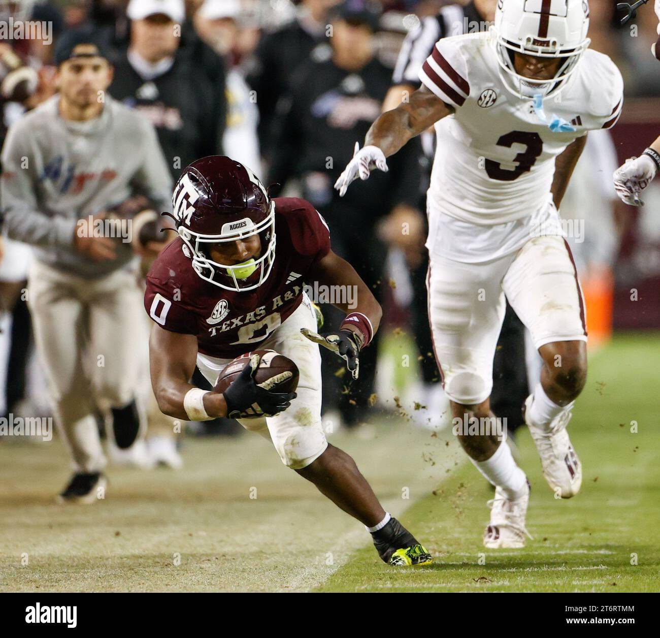 November 11, 2023: Texas A&M wide receiver Ainias Smith (0) keeps a ...