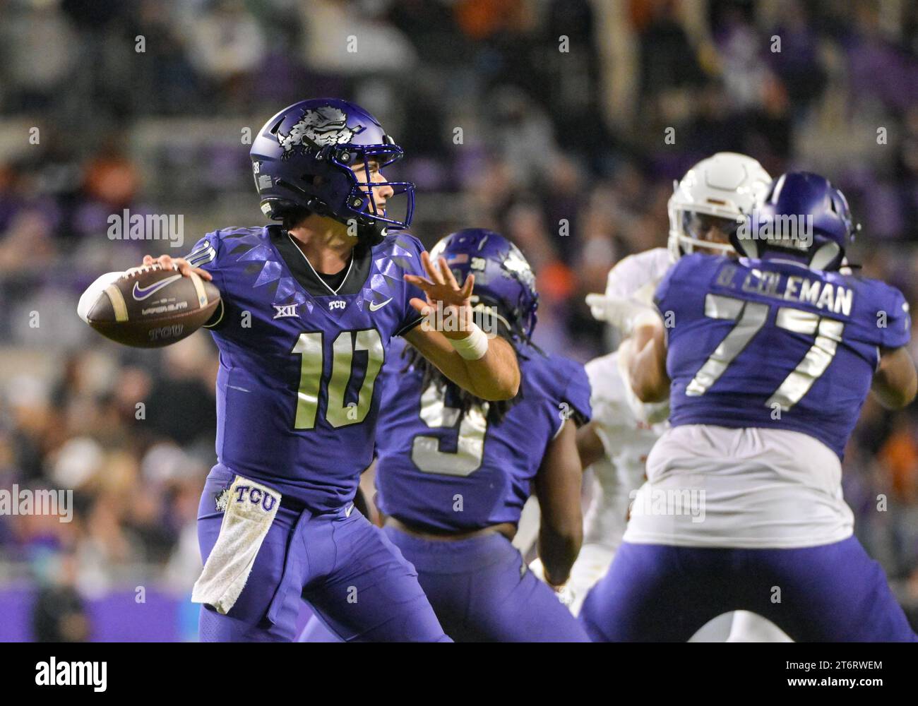 November 11 2023: TCU Horned Frogs quarterback Josh Hoover (10) drops ...