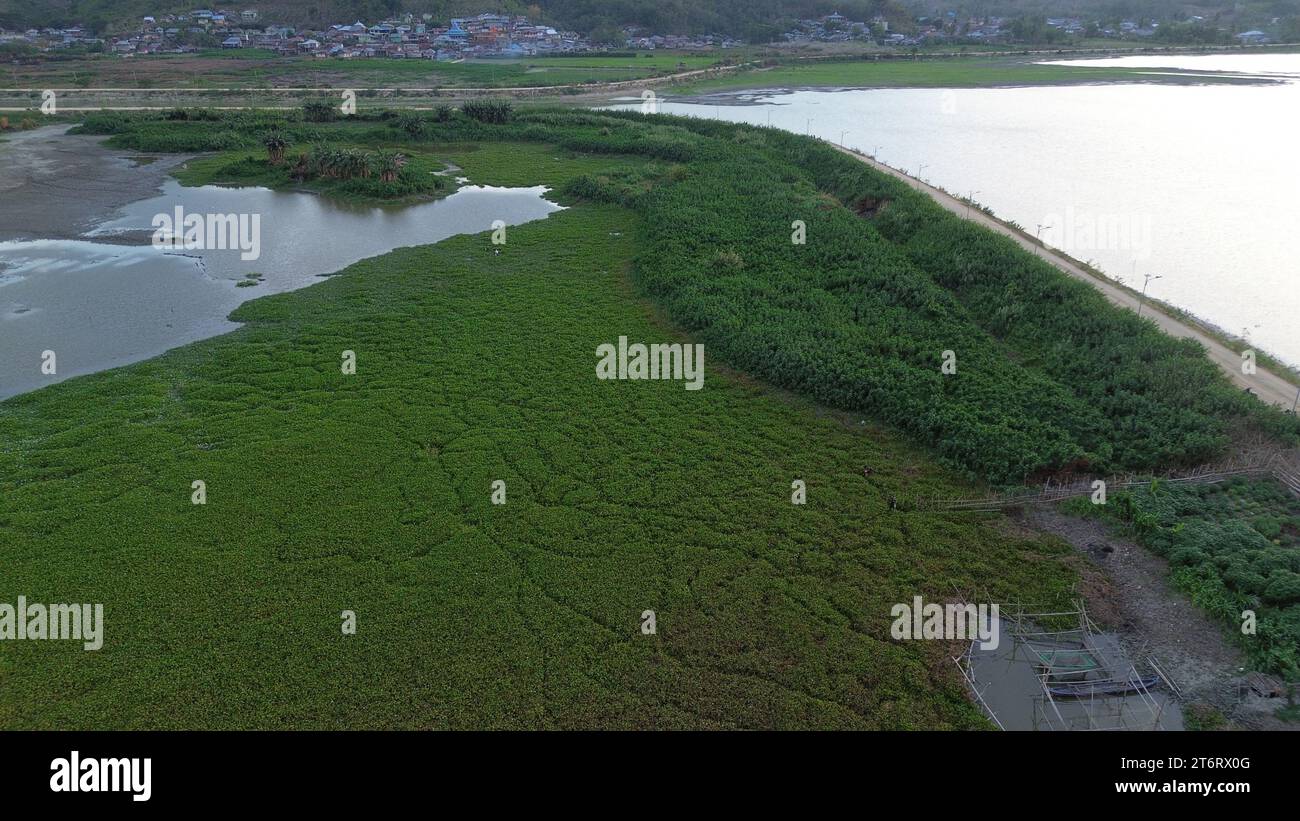 aerial view of Drought hit Lake Limboto, Gorontalo, Indonesia Stock ...