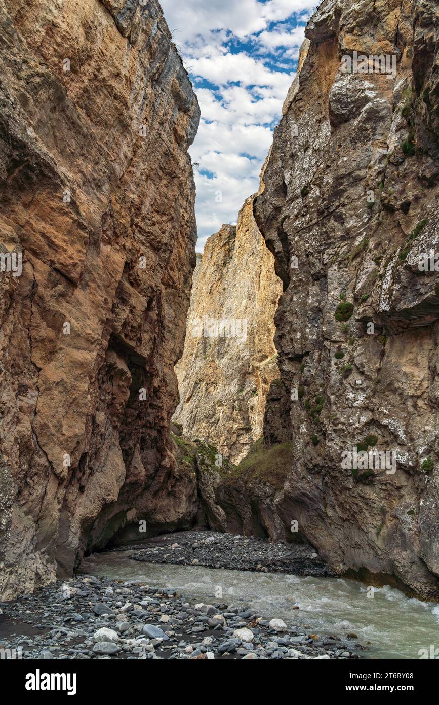 A fast mountain river flows into a mountain gorge Stock Photo - Alamy