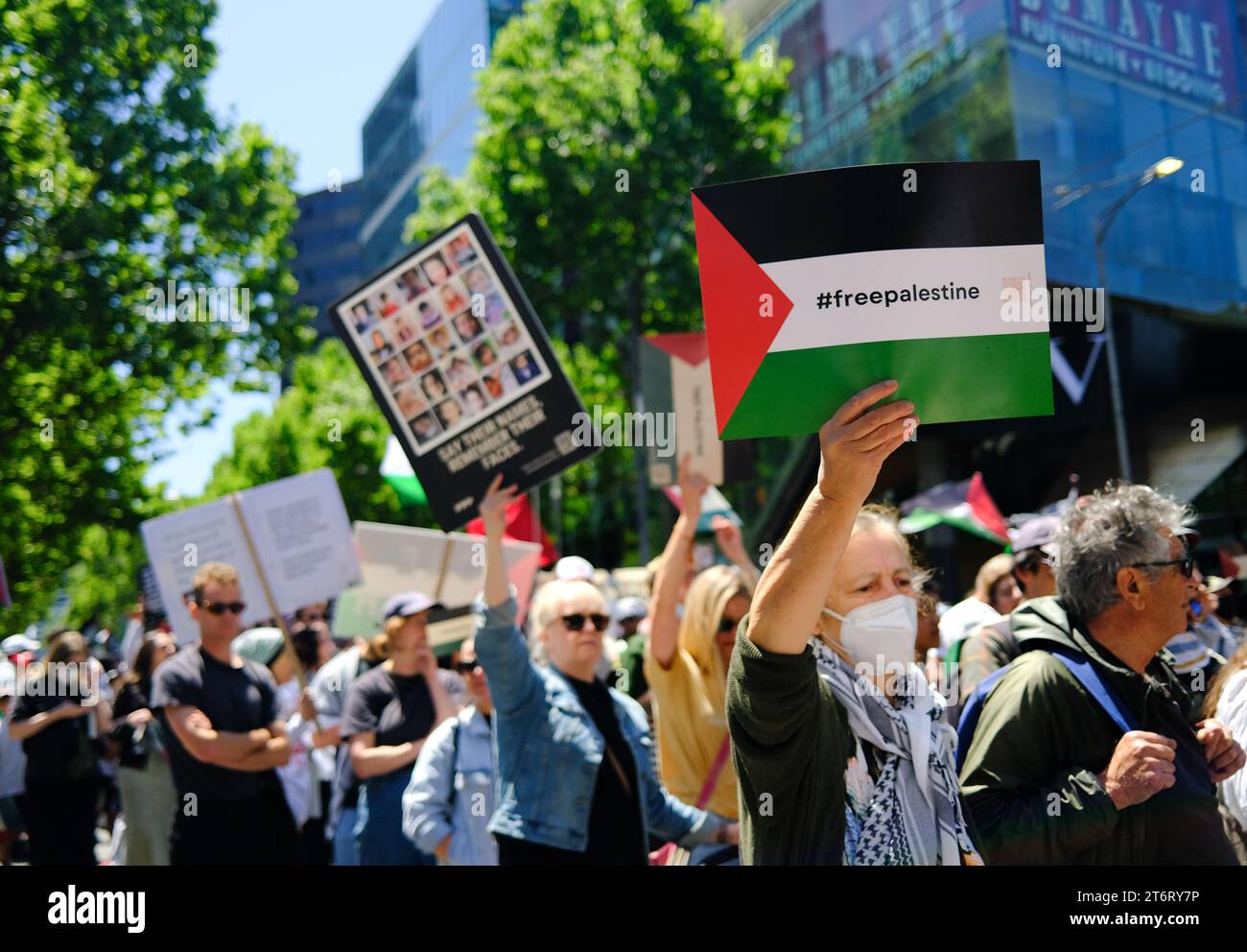 Melbourne CBD, 12 November 2023: Free Palestine protestors walk through ...