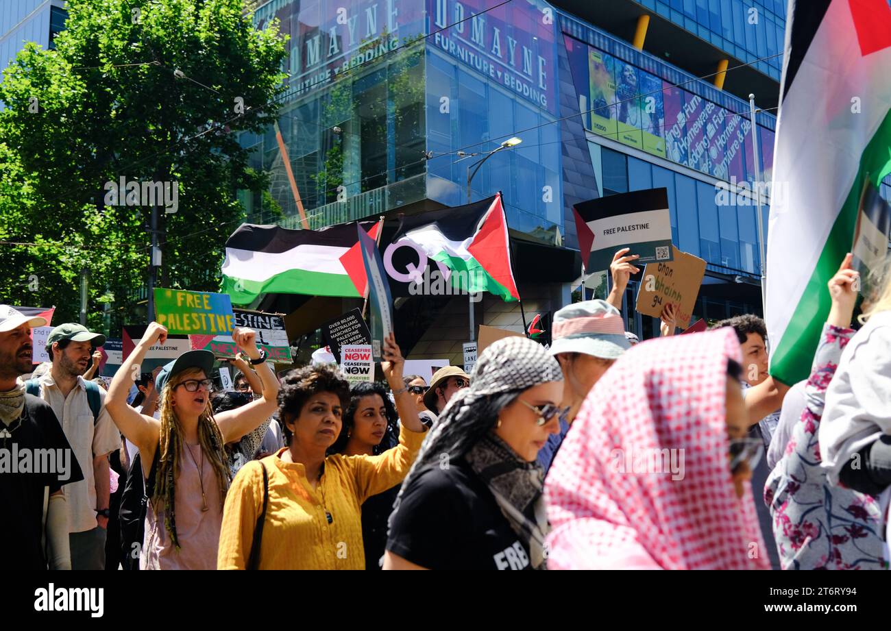 Melbourne CBD, 12 November 2023: Free Palestine protestors walk through ...