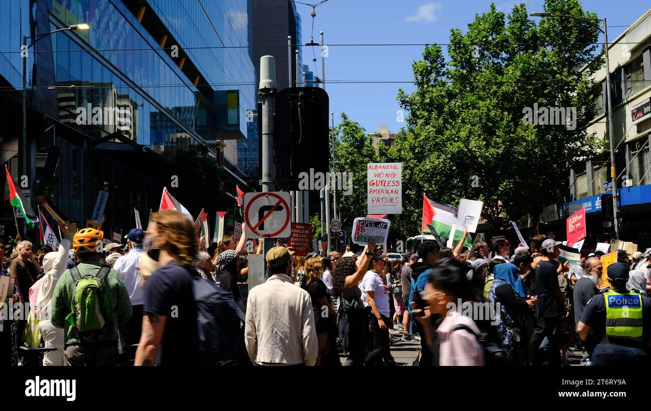 Melbourne CBD, 12 November 2023: Free Palestine protestors walk through ...