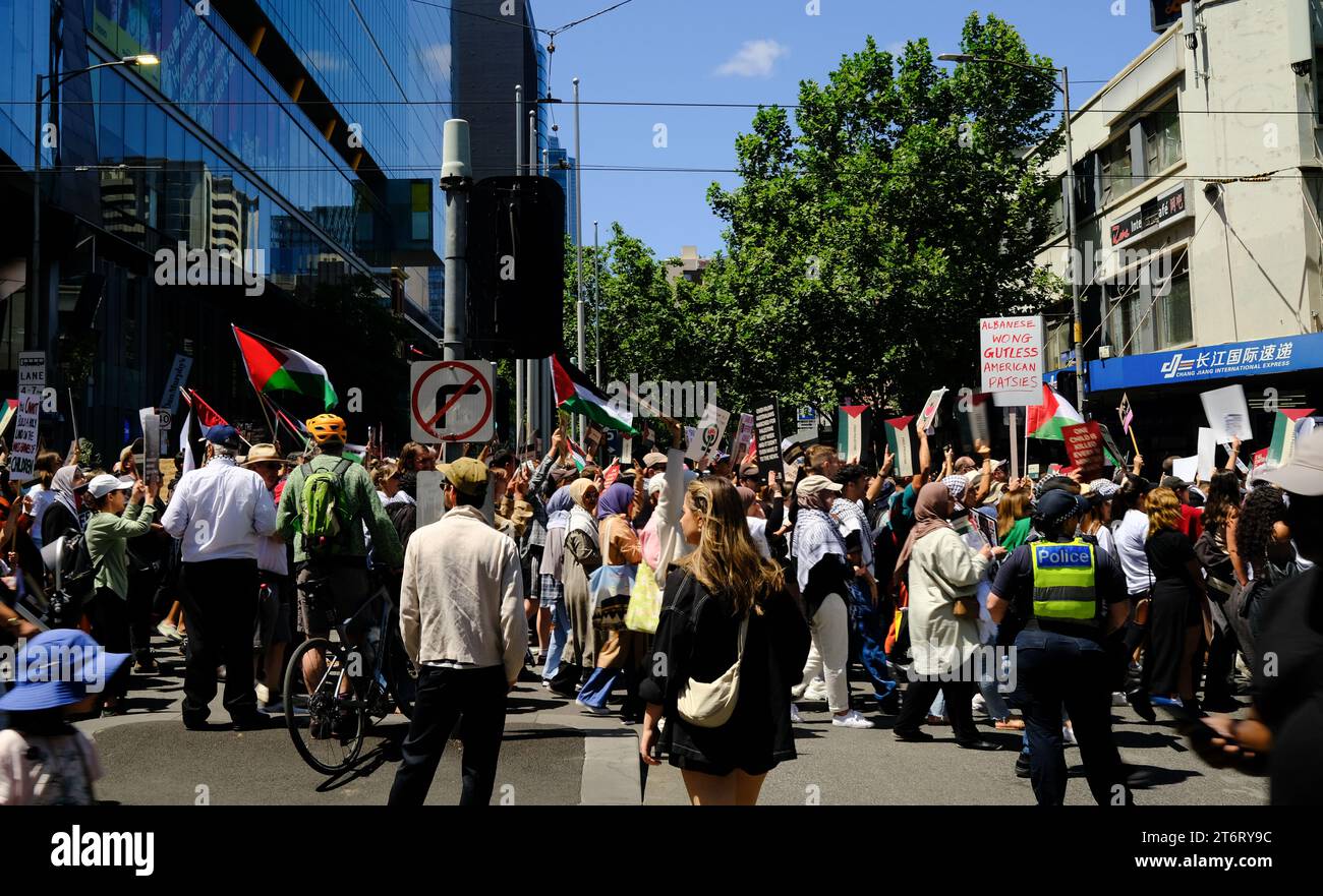 Melbourne CBD, 12 November 2023: Free Palestine protestors walk through ...