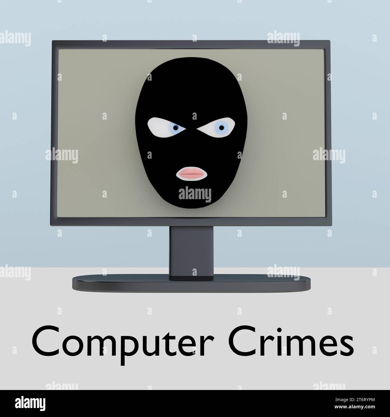 3D illustration of a robber mask on pc screen, titled as Computer ...