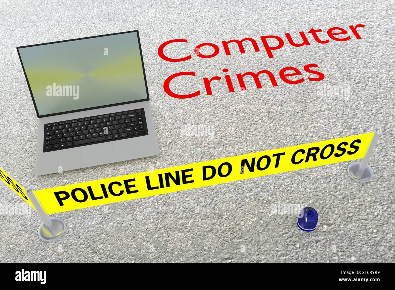3D illustration of a laptop, titled as Computer Crimes, placed on the ...