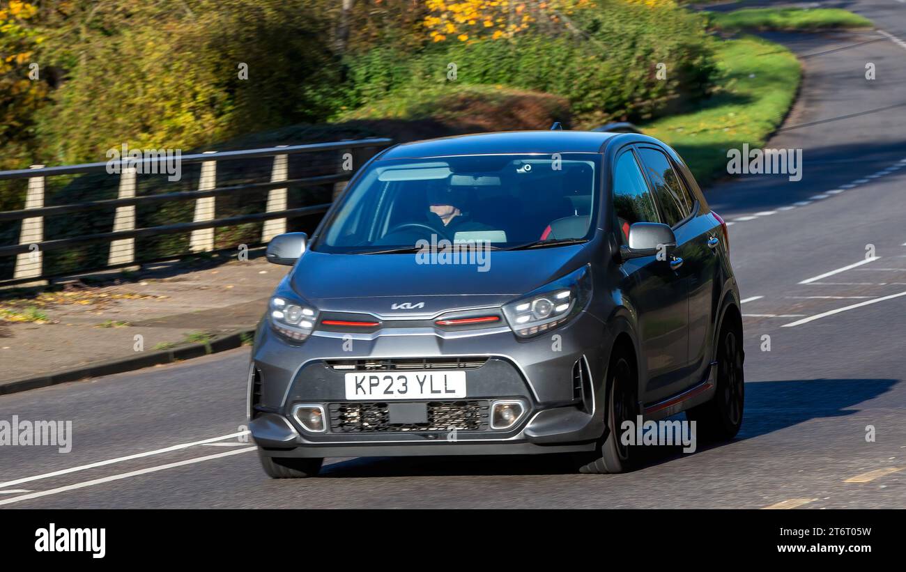 Milton Keynes,UK - Nov 11th 2023: 2023 grey Kia Picanto GT line car driving on an English road ...