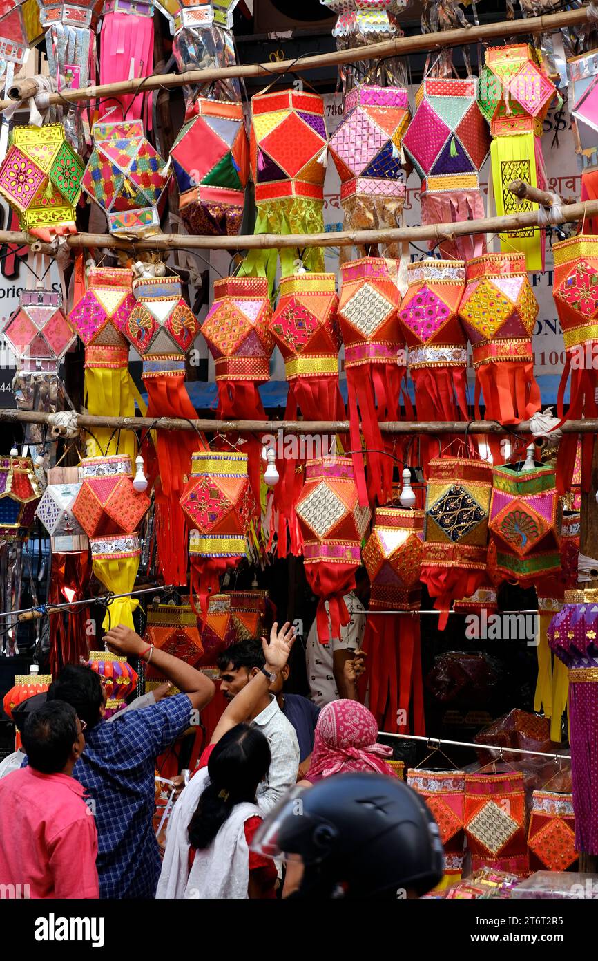 Pune, India - November 10, 2023: Various colorful lanterns and earthen ...