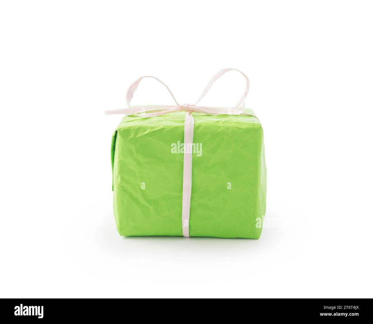 crumpled paper bright green color present box with white recycled paper ...