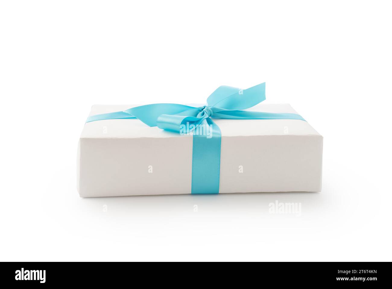 White gift box with light blue ribbon isolated on white background ...