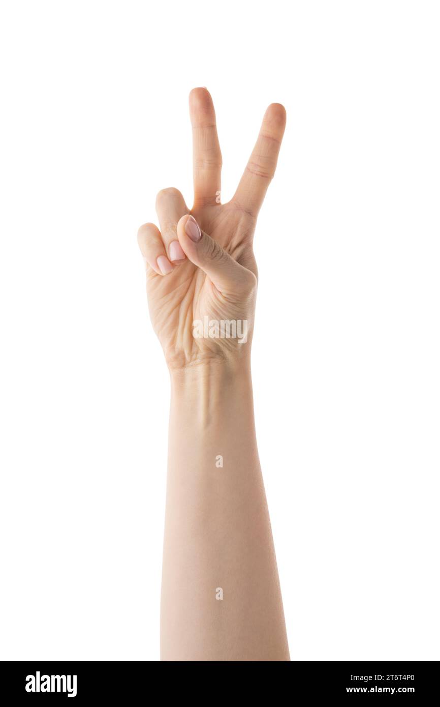 Young female hand counting two isolated on white background Stock Photo ...