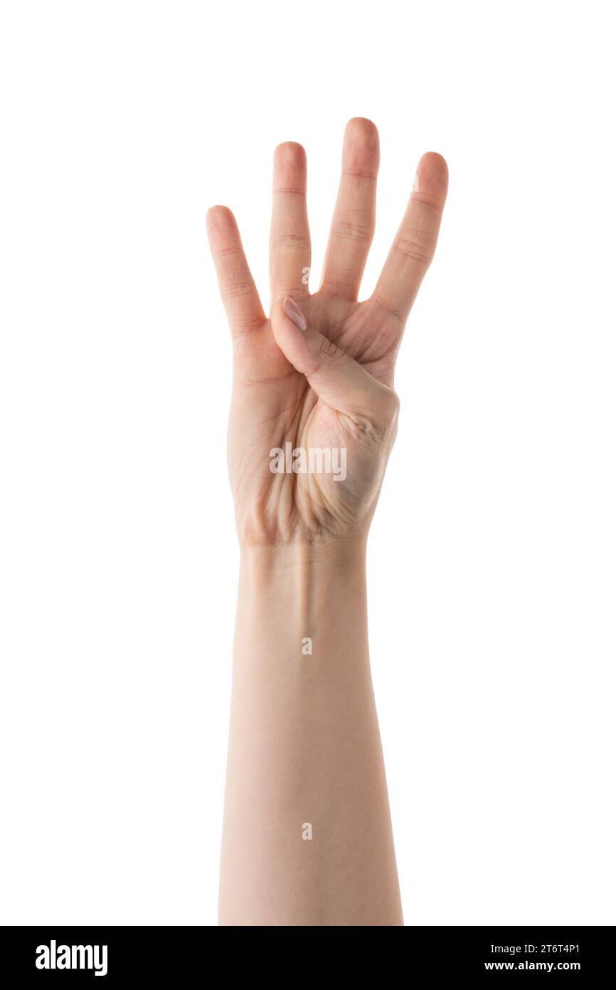 Young female hand counting four isolated on white background Stock ...