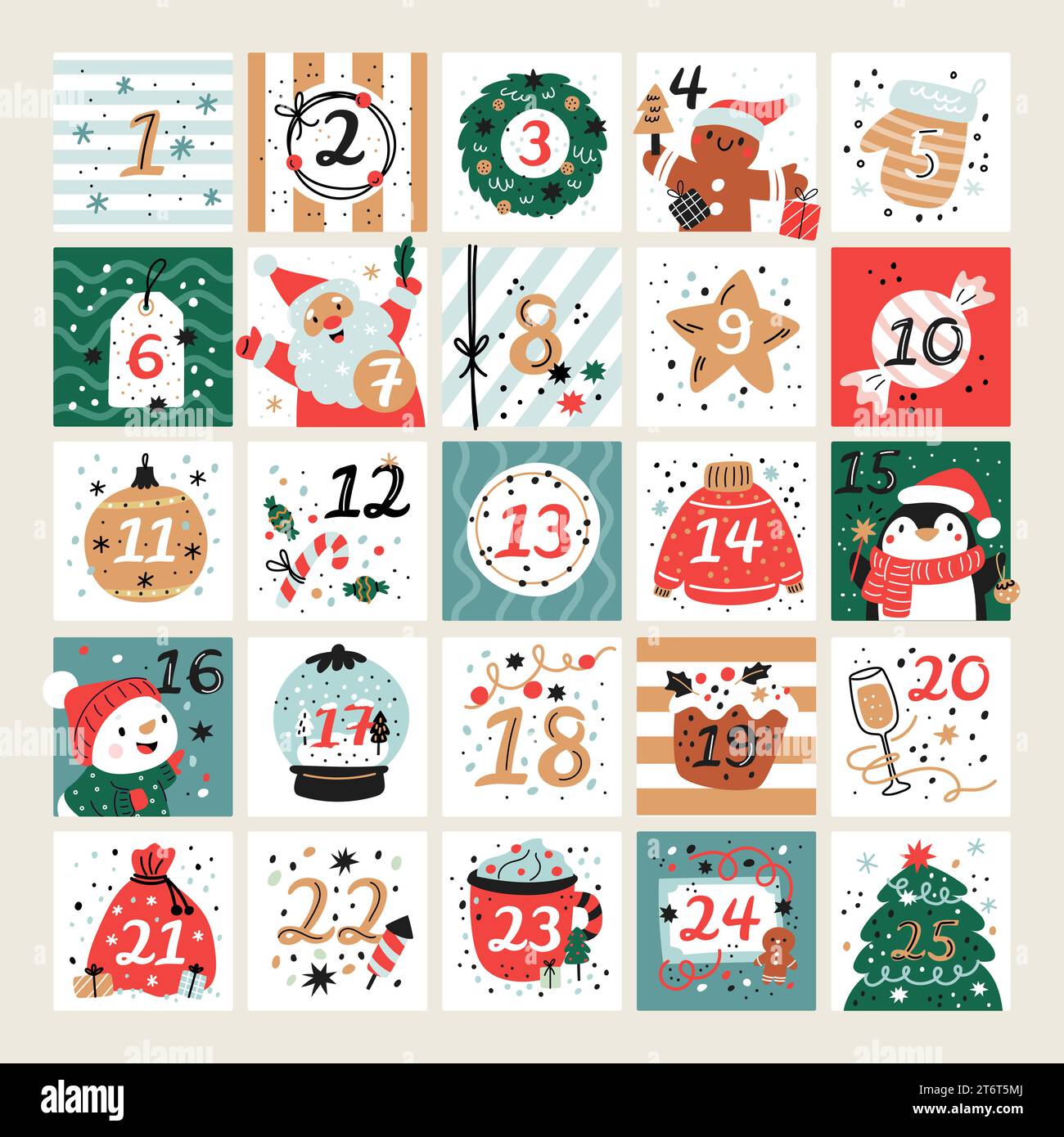 Holiday advent calendar. Christmas poster with funny numbers. New Year ...