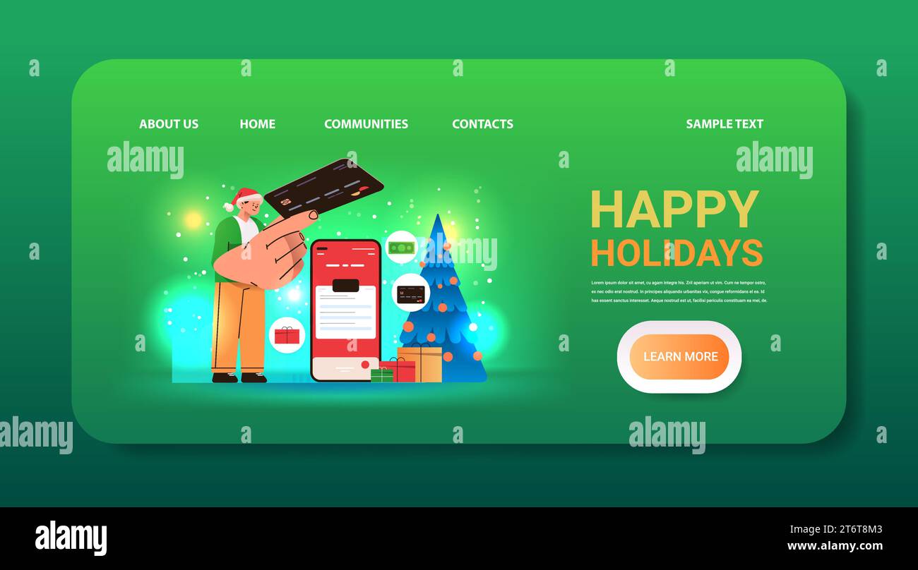 man in santa claus hat holding credit card for shopping online guy ...