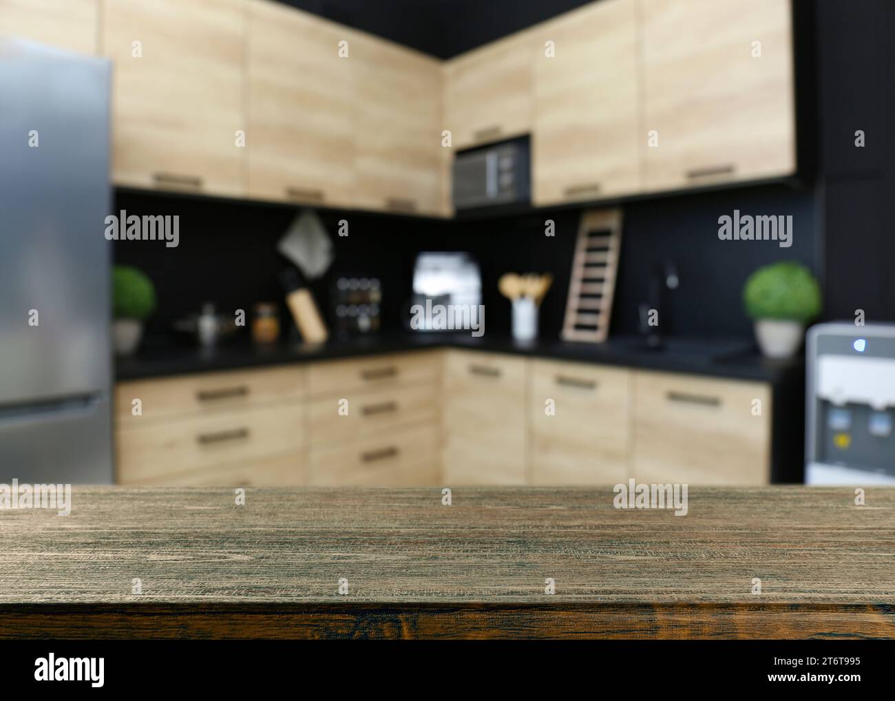 Empty wooden table in kitchen, space for design Stock Photo - Alamy