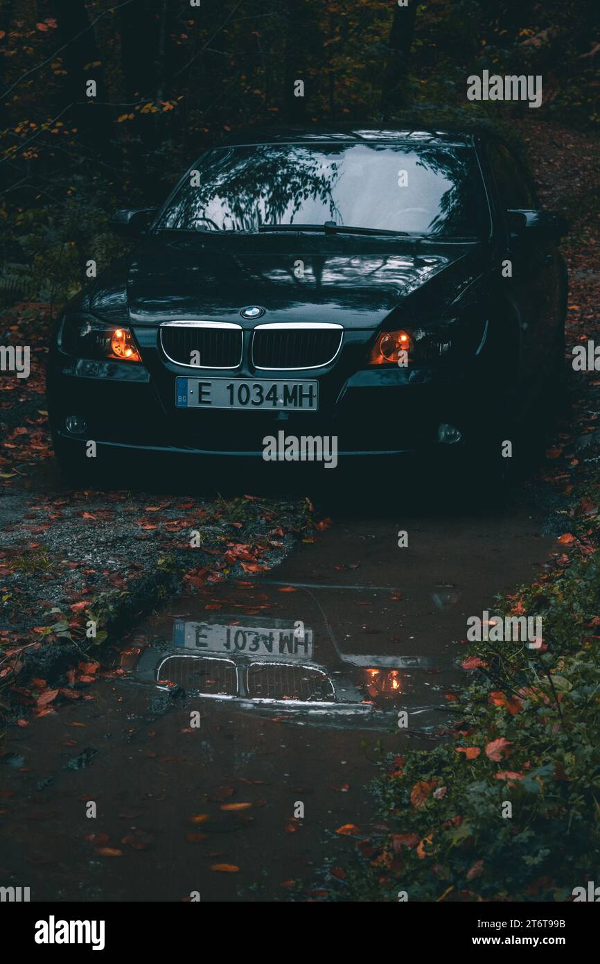Bulgaria - 11,12,2023: Forest photo session on a car with reflections ...