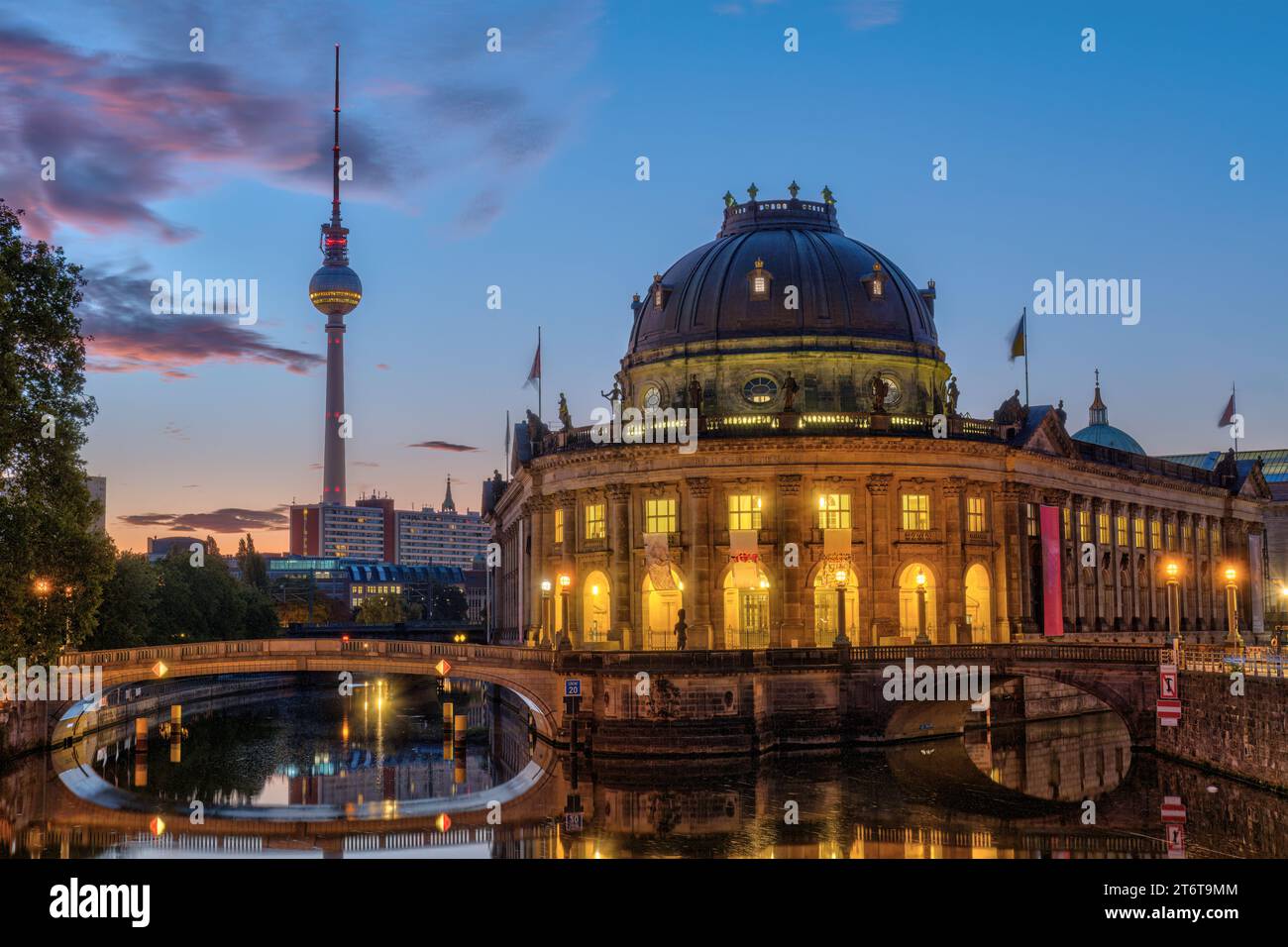 The Bode Museum in Berlin before sunrise with the famous TV Tower in ...