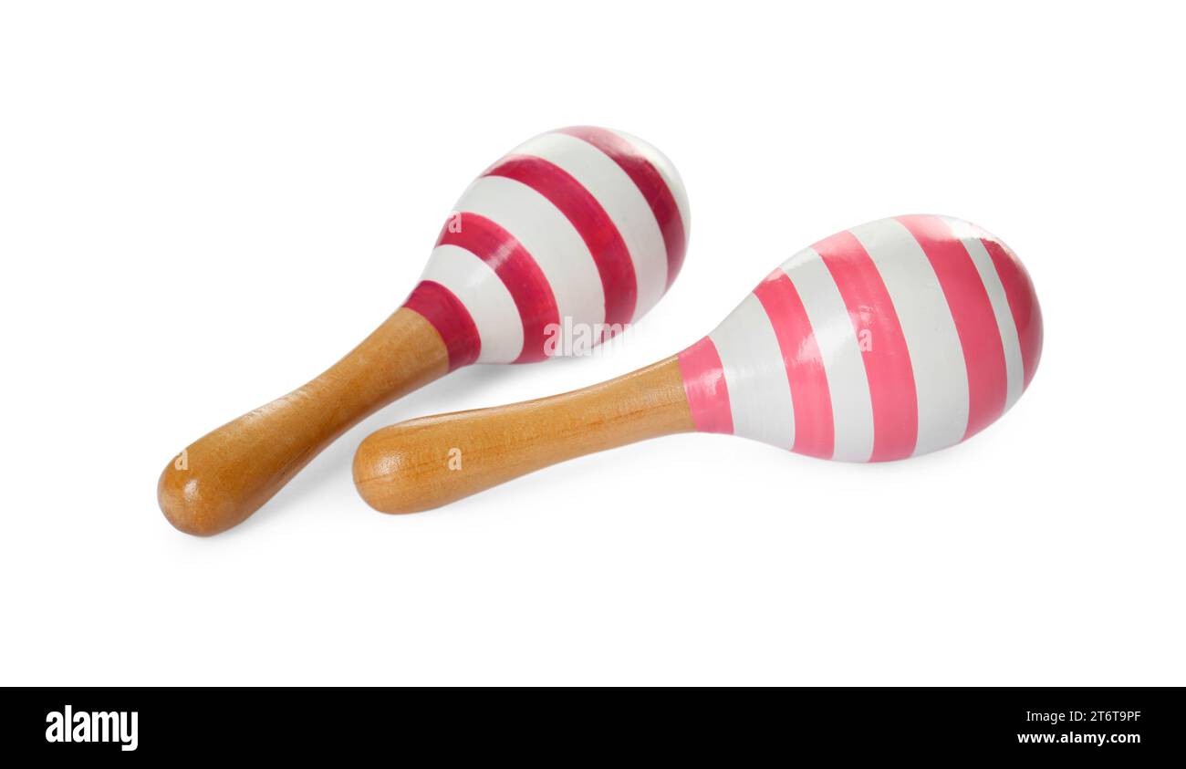 Two wooden maracas isolated on white. Children's toy Stock Photo - Alamy