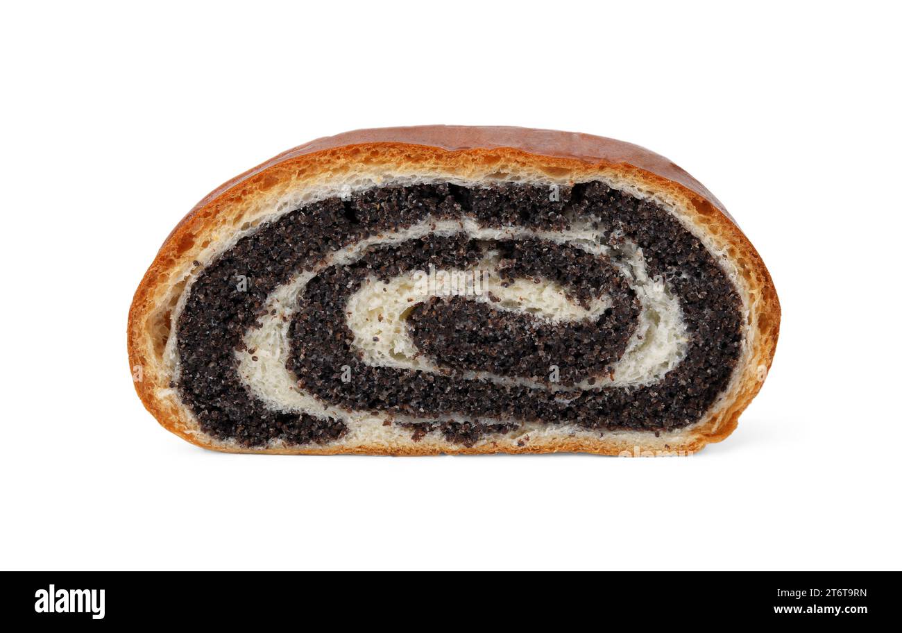 One slice of poppy seed roll isolated on white. Tasty cake Stock Photo ...
