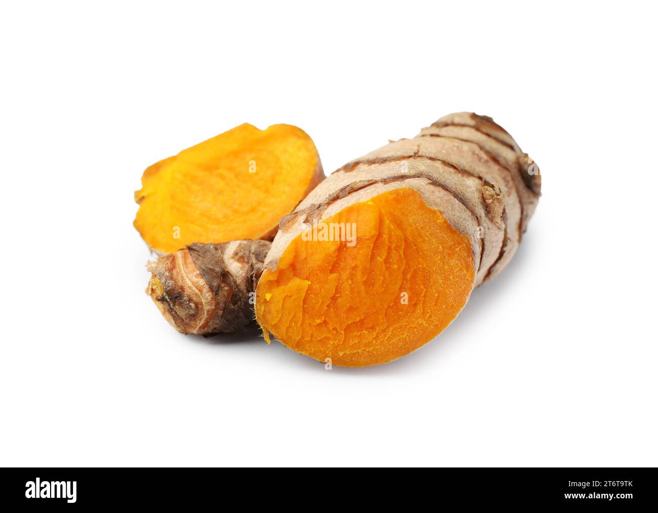 Fresh cut turmeric root isolated on white Stock Photo - Alamy