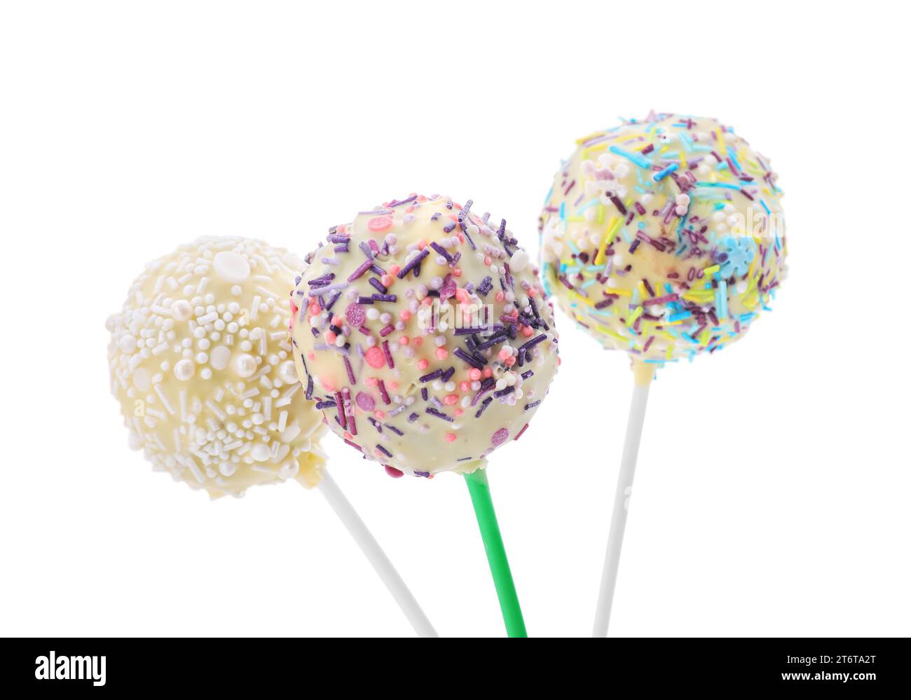 Delicious confectionery. Sweet cake pops decorated with sprinkles on ...