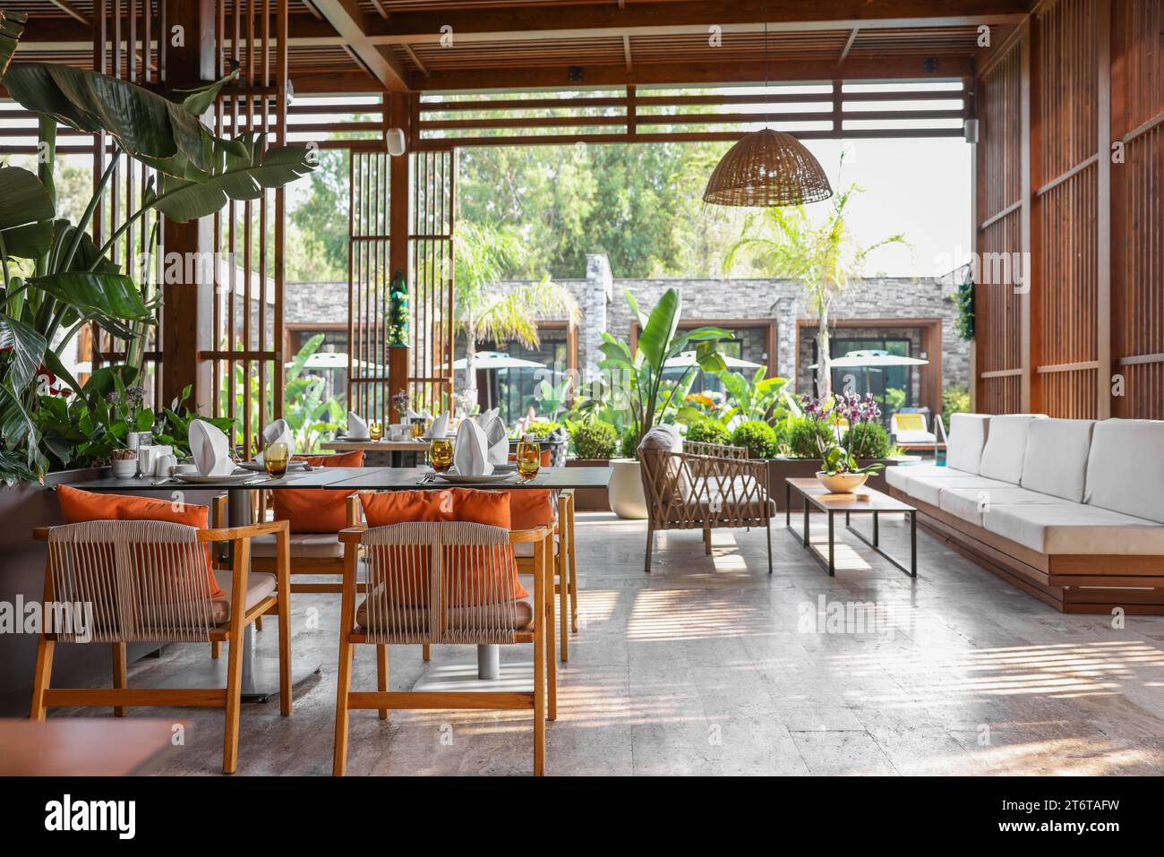 Cozy cafeteria with stylish furniture. Interior design Stock Photo - Alamy