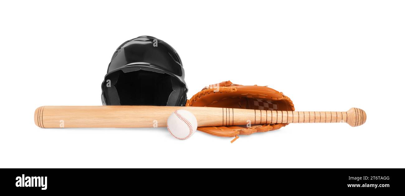 Baseball bat, ball, batting helmet and glove isolated on white Stock ...