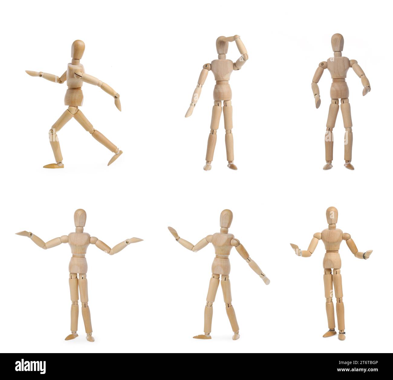 Wooden puppet on white background, collection of different poses Stock ...