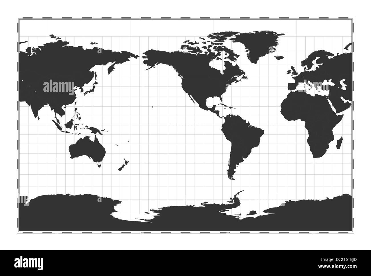 Vector world map. Cylindrical stereographic projection. Plain world ...