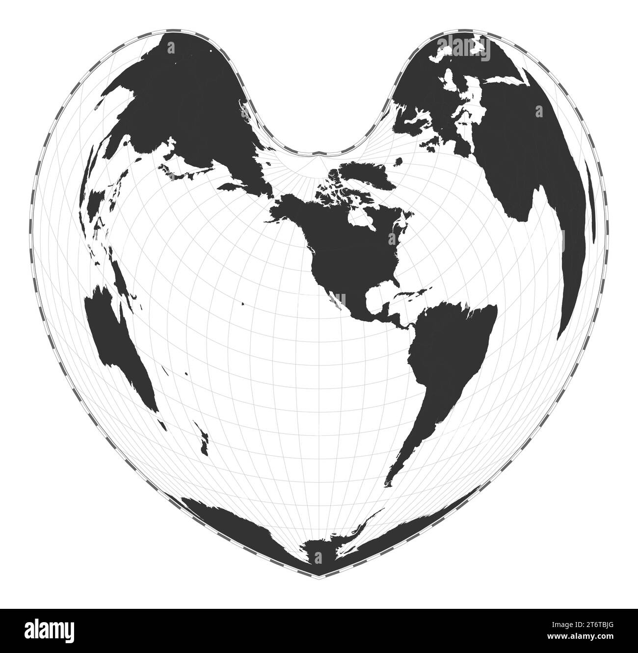 Vector world map. Bonne pseudoconical equal-area projection. Plain ...