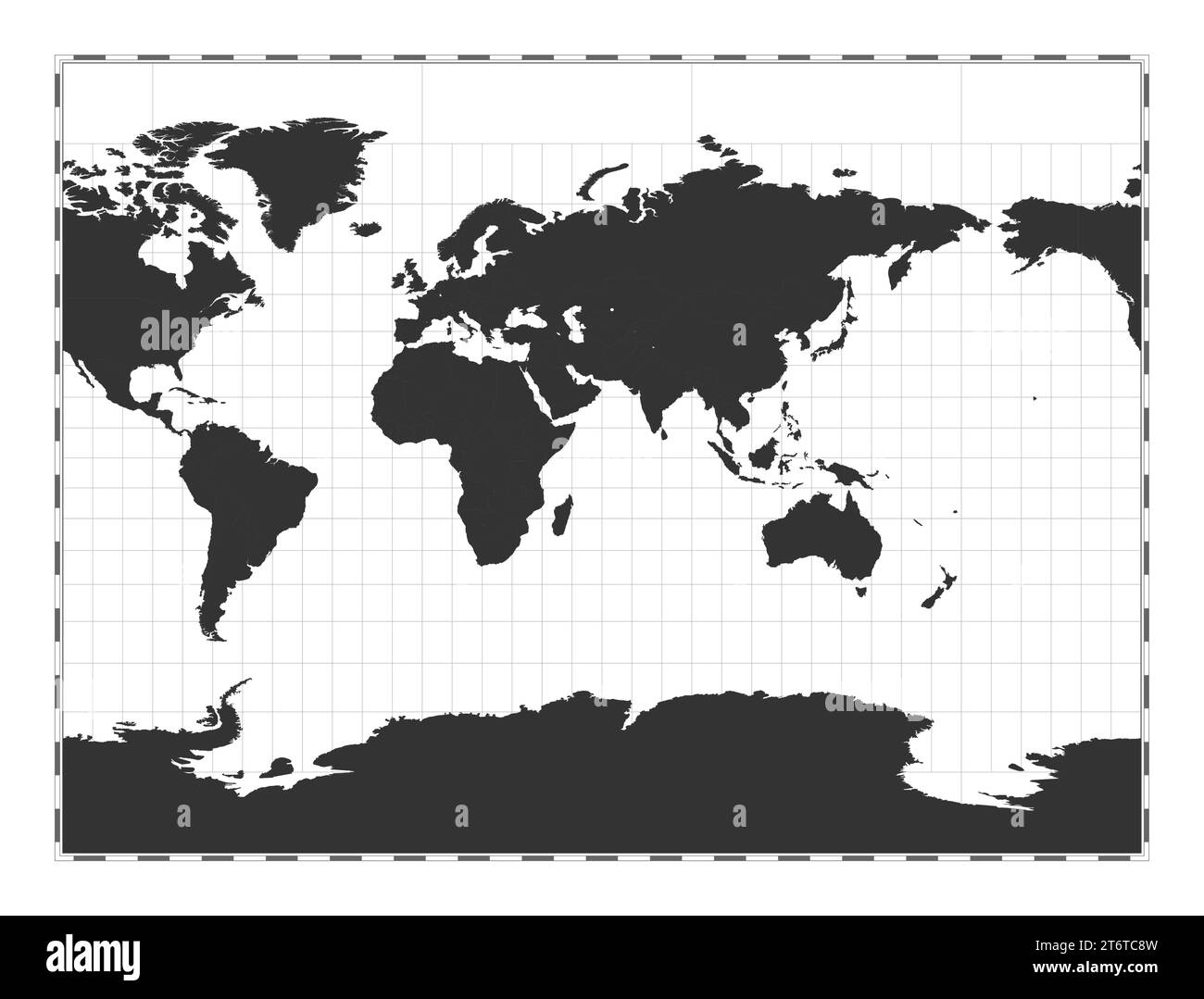 Vector world map. Miller cylindrical projection. Plain world ...