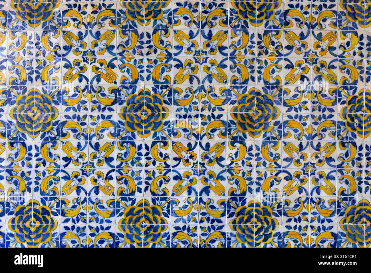 Panel with traditional blue and yellow Portuguese azulejos tiles with ...