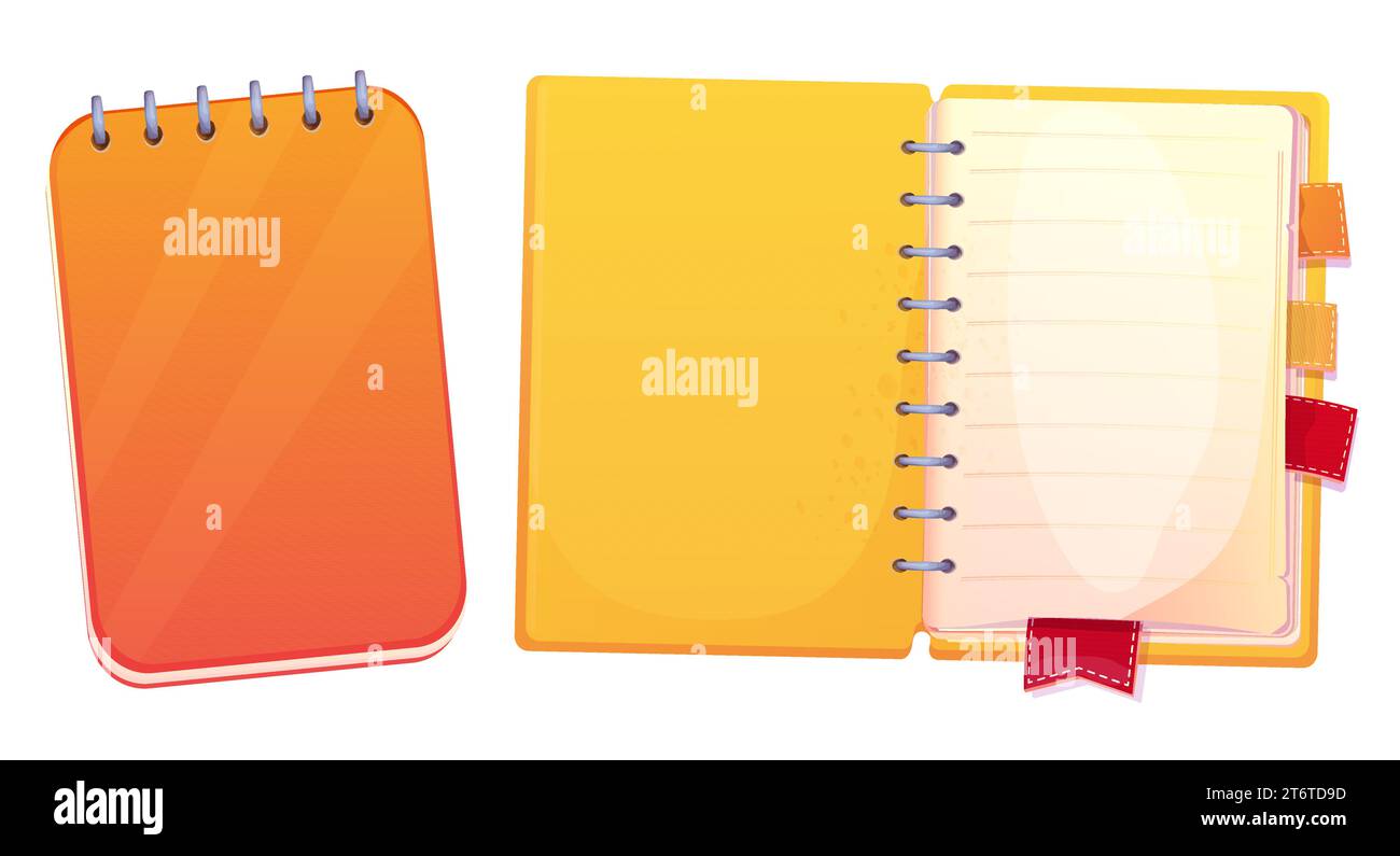 Set diary, note book in cartoon style top view, open, closed isolated ...