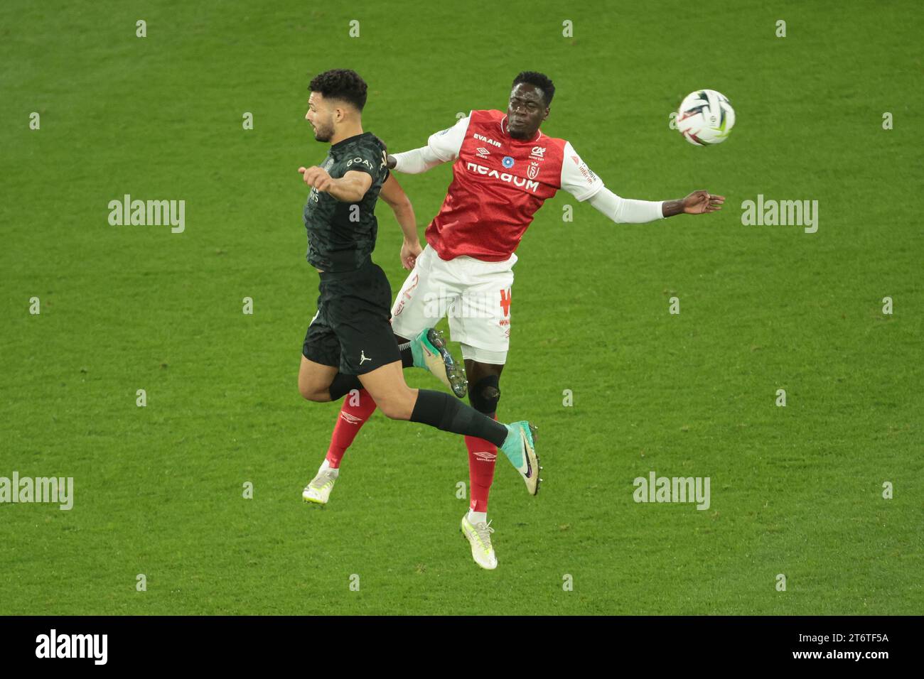 Goncalo Ramos of PSG, Joseph Okumu of Reims during the French championship Ligue 1 football ...