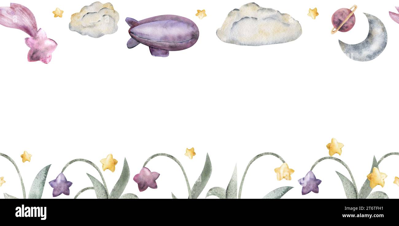 Watercolor hand drawn illustration, magical star flowers, stars moon ...