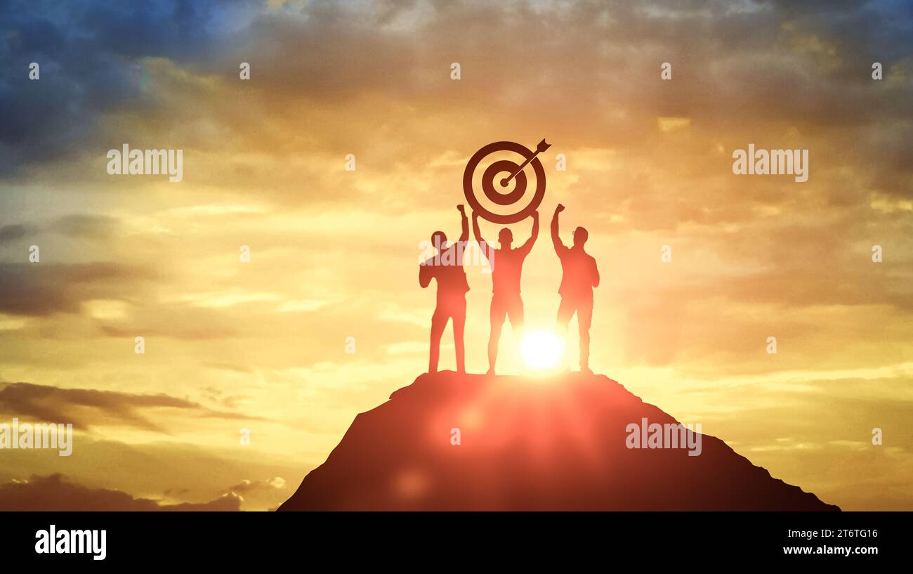 teamwork goal achievement. Silhouette Team of climbers man on mountain ... teamwork goal achievement. Silhouette Team of climbers man on mountain ...